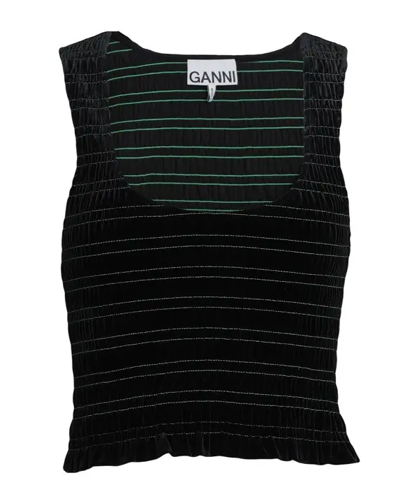GANNI Ruffled Crew Neck Tank Top