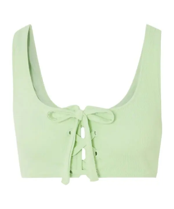 GANNI Solid Colour Tie-fastening Bikini Top - Green