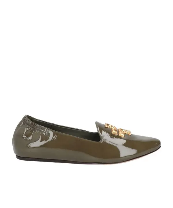 Tory Burch Round Toe Designed Leather Slides