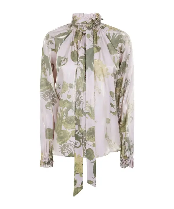La DoubleJ Floral-print Tie-neck Blouse - Pink
