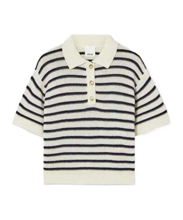ALLUDE Striped Cropped Knit Top - White