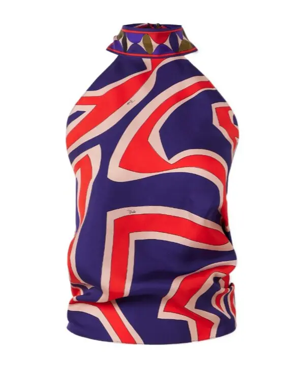 Emilio Pucci Printed Silk-twill Halterneck Top - Blue