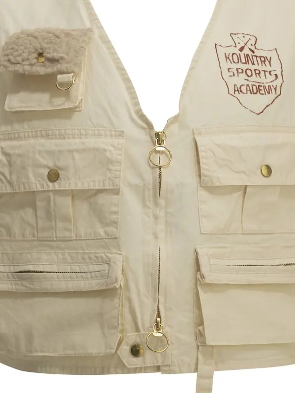 Kapital Cotton Poplin Fishing Vest Sleeveless Jacket - White