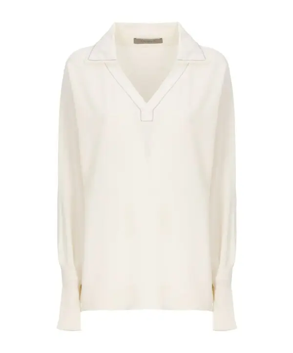 D.exterior Contrast Trim Polo Knitted Top