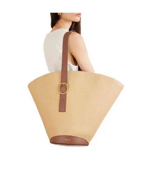 NEOUS Leather-trimmed Raffia Shoulder Bag