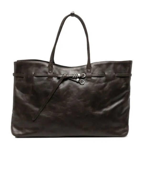 MARGESHERWOOD Leather Handbag With Clasp Closure - Brown