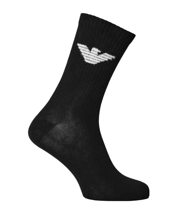 Emporio Armani Emblem Jacquard Crew Socks - Black