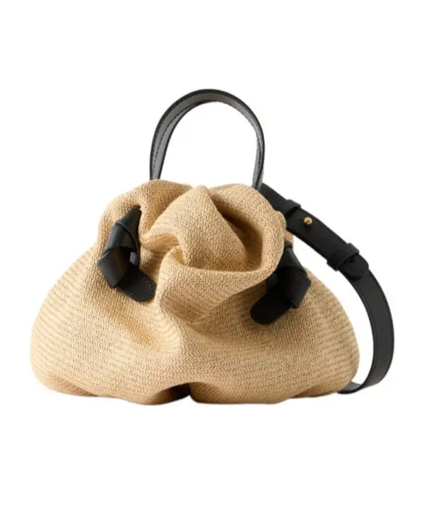 NEOUS Leather-trimmed Raffia Shoulder Bag