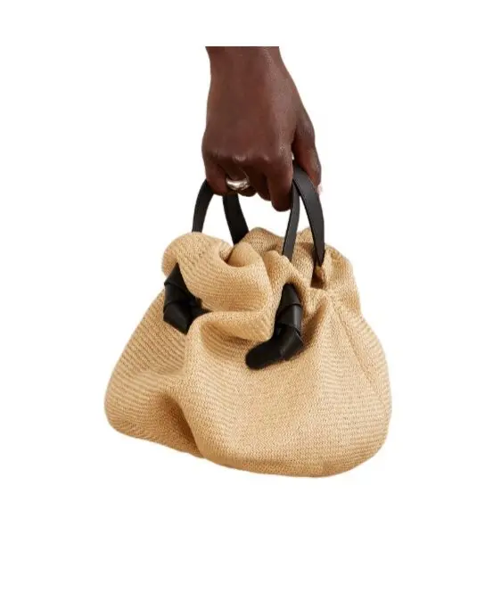 NEOUS Leather-trimmed Raffia Shoulder Bag