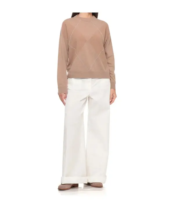 Peserico Beaded Diamond Ribbed Jumper - Brown