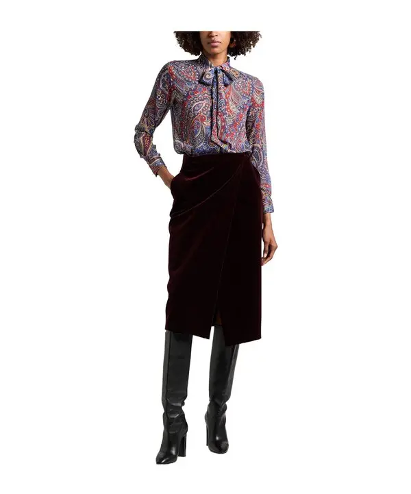 Saint Laurent Solid Velvet Pencil Skirt