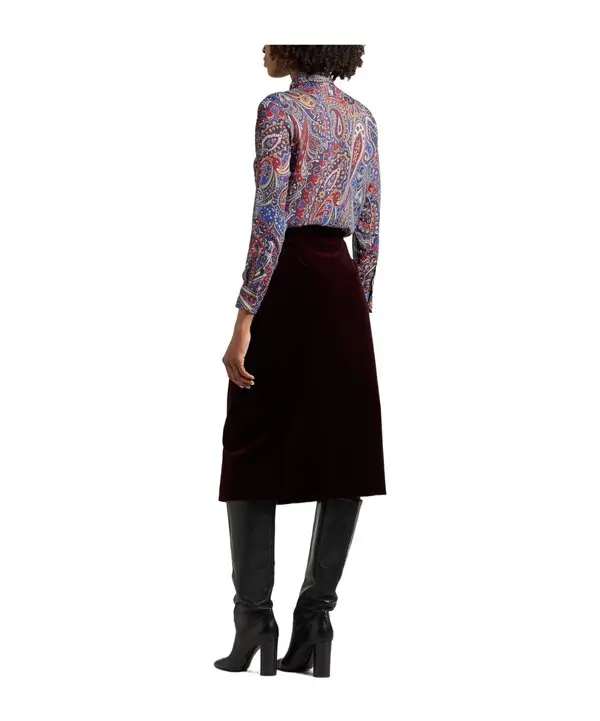 Saint Laurent Solid Velvet Pencil Skirt