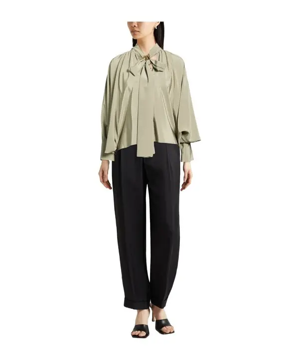 Max Mara Georgette Bow Blouse - Green
