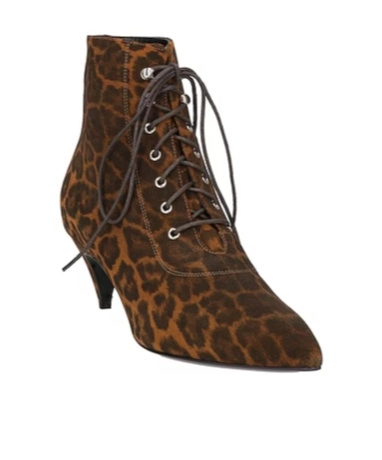 Saint Laurent Leopard Print Lace-up Ankle Boots - Brown