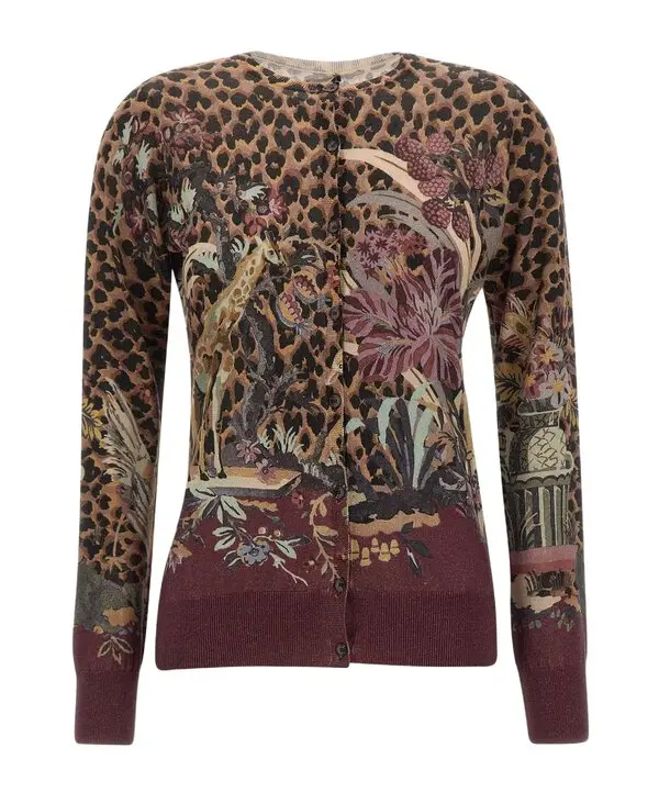 Etro Leopard-print Floral-intarsia Cardigan