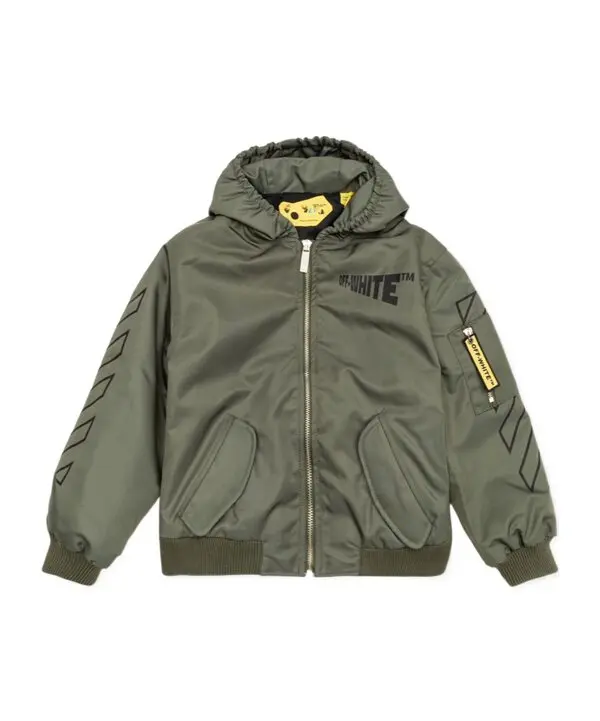 Off-White Logo-print Hooded Bomber Jacket - Green