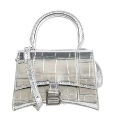 Balenciaga Mini Crocodile Embossed Leather Bag - Gray