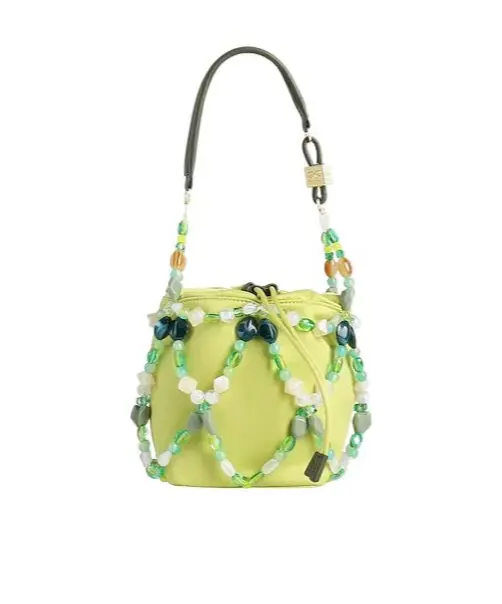 GANNI Medium-sized Satin Bucket Bag - Green