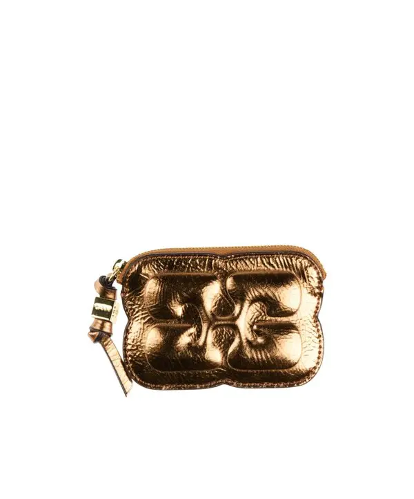 GANNI Metallic Leather Card Case - Brown