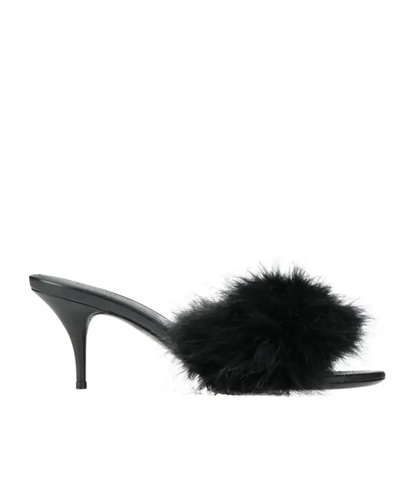 Balenciaga Pointed-toe Feather High-heel Sandals - Black