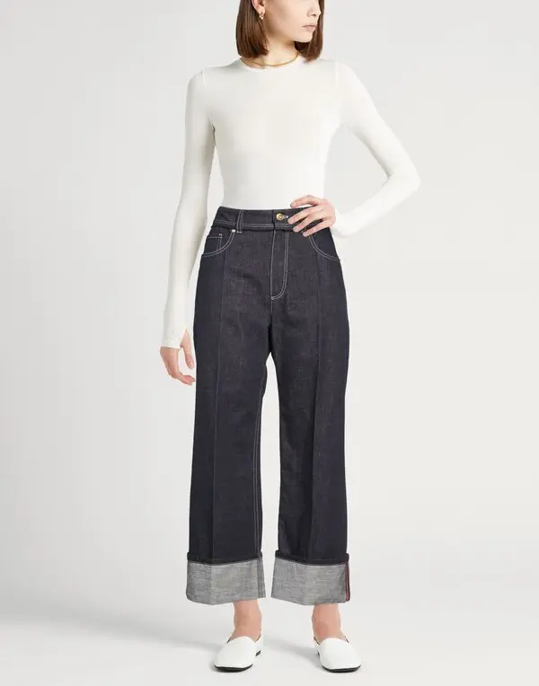 Brunello Cucinelli Simple And Versatile Dark Denim Wide-leg Pants