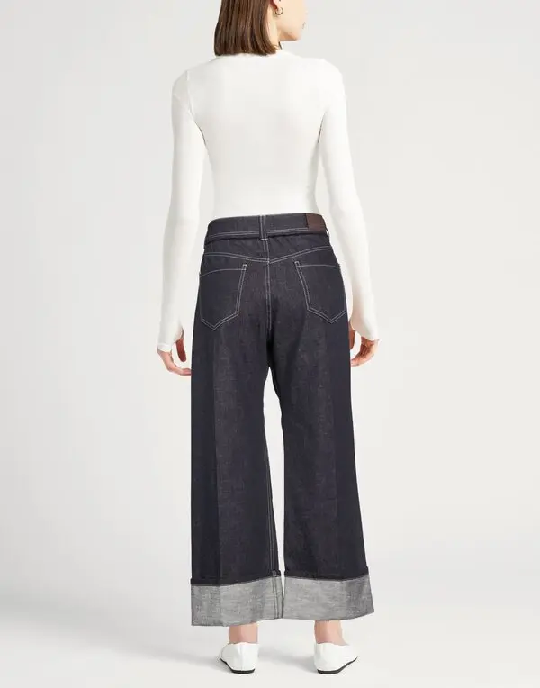 Brunello Cucinelli Simple And Versatile Dark Denim Wide-leg Pants
