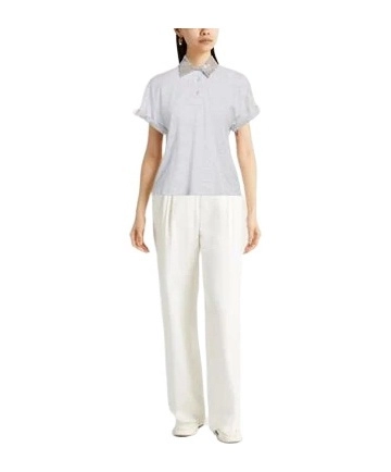 Brunello Cucinelli Solid-color Lace Short-sleeved Polo Top