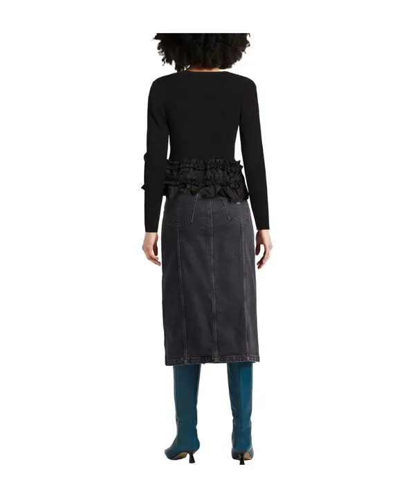 GANNI Solid Color Ribbed Long-sleeved Top