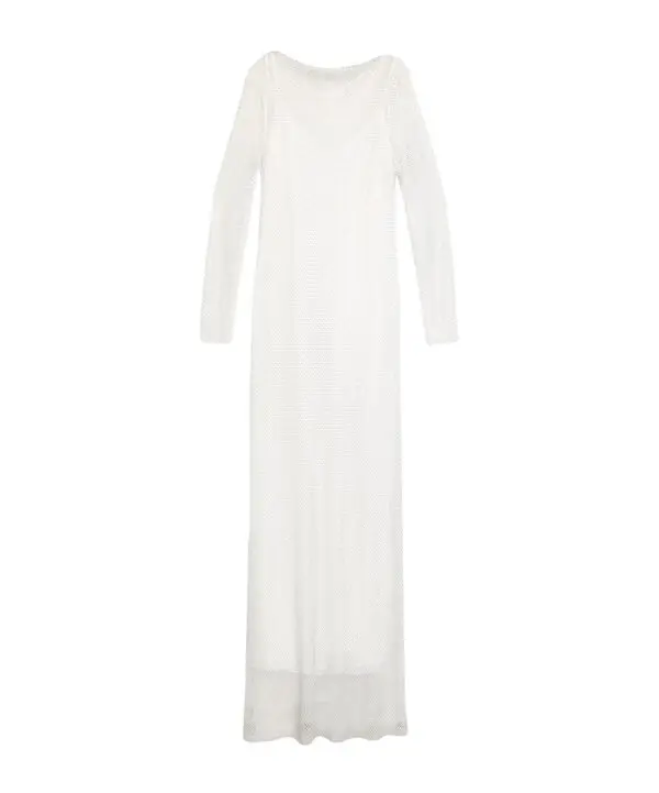 Max Mara Monochromatic Crystal Embellished Mesh Dress
