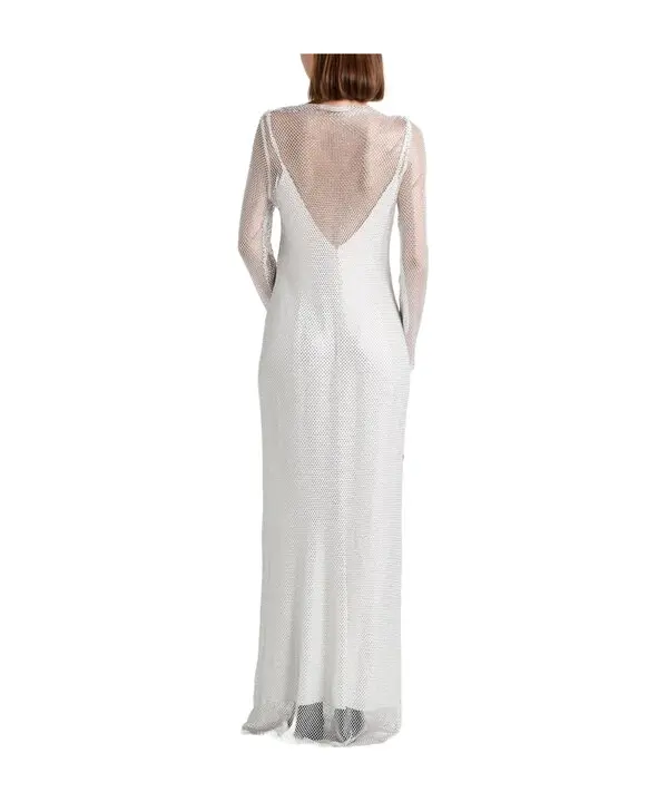 Max Mara Monochromatic Crystal Embellished Mesh Dress