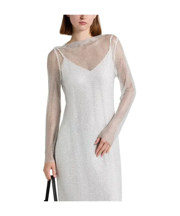 Max Mara Monochromatic Crystal Embellished Mesh Dress