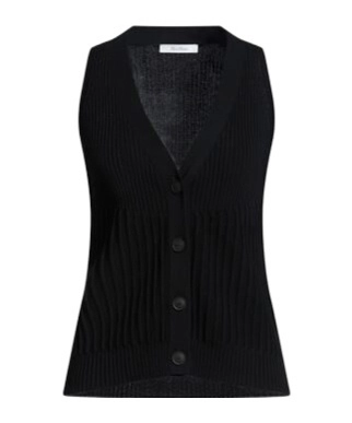 Max Mara V-neck Sleeveless Ribbed Knit Vest - Black
