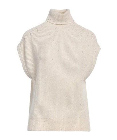 Brunello Cucinelli Sequined Knit Turtleneck - White