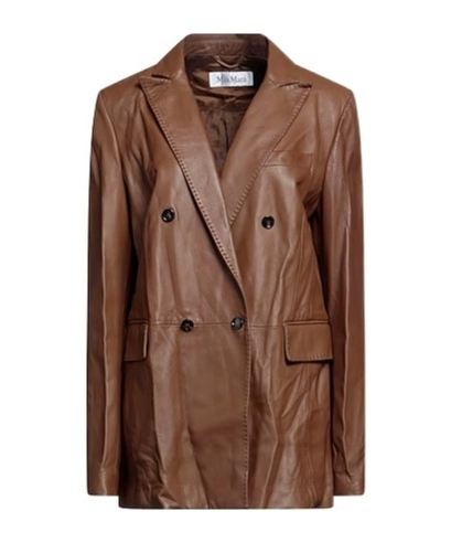 Max Mara Minimalist Double-breasted Leather Blazer - Brown
