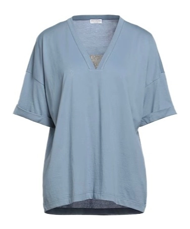 Brunello Cucinelli Solid Color V-neck Short-sleeve T-shirt - Blue