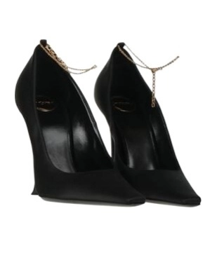 Saint Laurent Satin Stiletto Heel Pumps - Black