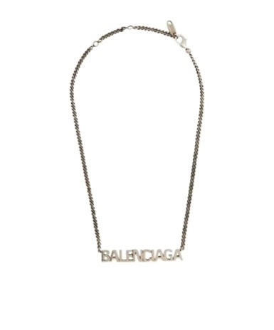 Balenciaga Vintage-finish Silver Curb Chain Necklace - Gray