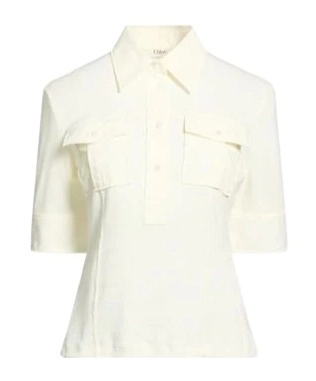 Chloé Collared Half-placket Elbow-sleeve Top