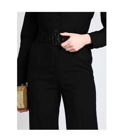 Saint Laurent Long-sleeve Jumpsuit With Lapel Collar And Cargo Pockets