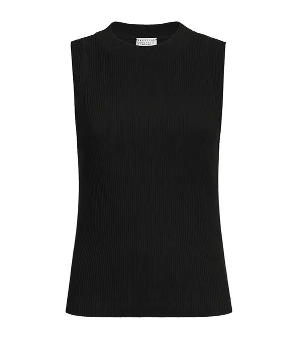 Brunello Cucinelli Cotton Ribbed Tank Top - Black