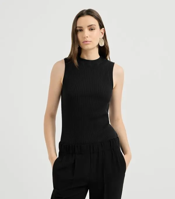 Brunello Cucinelli Cotton Ribbed Tank Top - Black