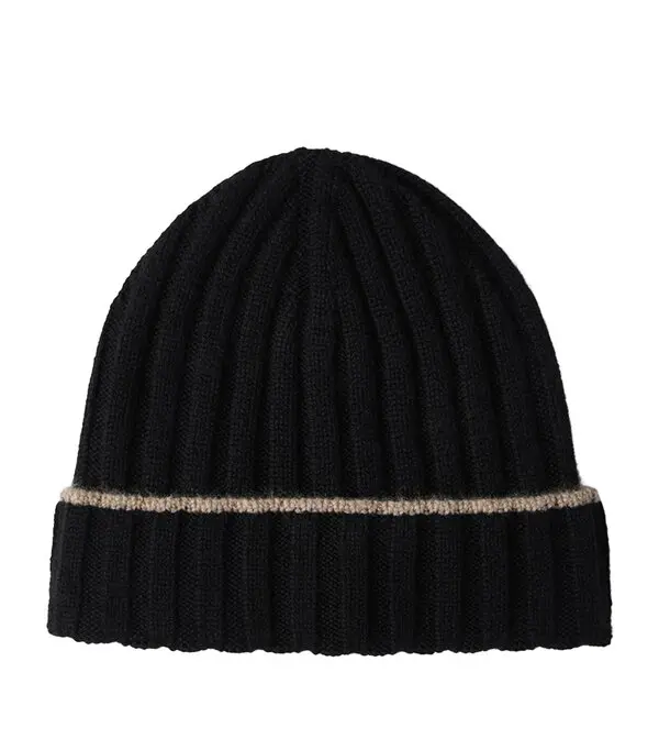 Brunello Cucinelli Cashmere Ribbed Beanie - Black