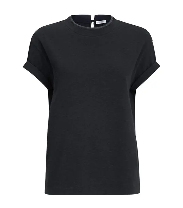Brunello Cucinelli Stretch-cotton Monili-detail T-shirt - Black