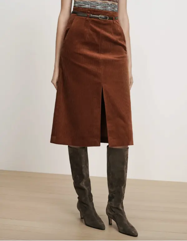 Veronica Beard Alexie Corduroy Midi Skirt - Rust