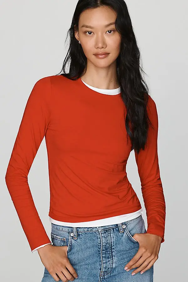 Anthropologie Evan Modal Cotton Blend Tee - Red