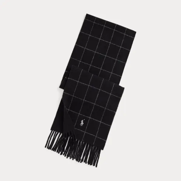 Ralph Lauren Reversible Windowpane Wool-blend Scarf - Black/grey