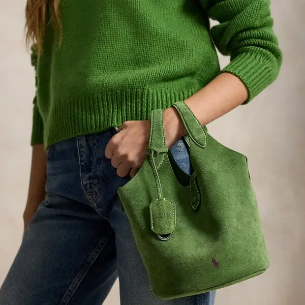 Ralph Lauren Sueded Calfskin Tote - Pesto