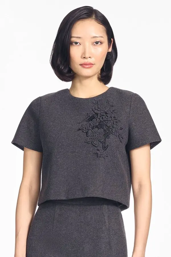 Sachin & Babi Nadine Embroidered Knit Wool Cropped Top