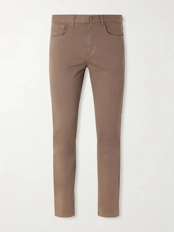 Canali Straight-leg Cotton-blend Twill Trousers - Brown