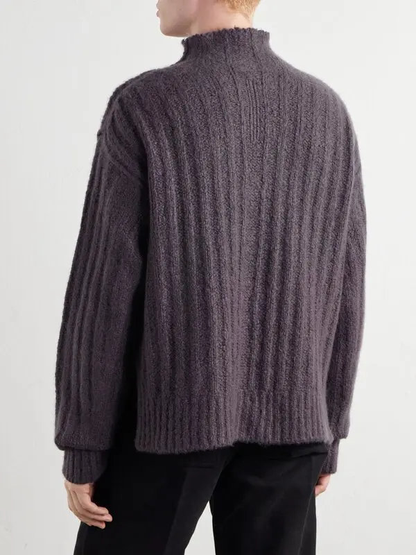 Rick Owens Ribbed Cashmere And Silk-blend Rollneck Sweater - Purple